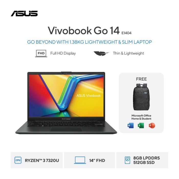 Asus Vivobook Go 14 E1404FA-FHD3851M AMD Ryzen 3 7320U Black - XBOOKGROUP | Asus Official Store